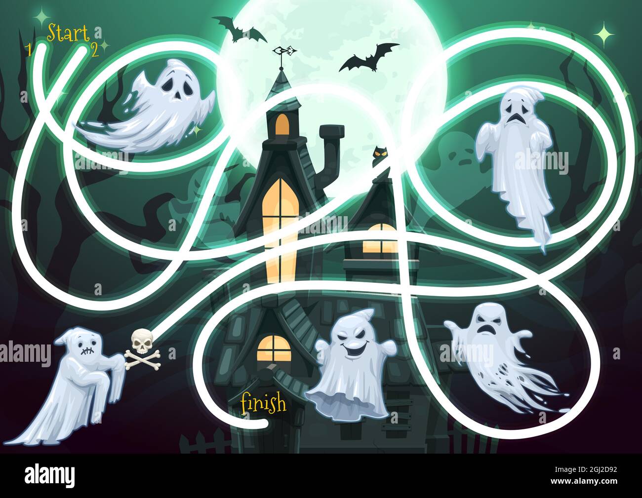Kids maze game with Halloween ghosts characters at spooky haunted ...