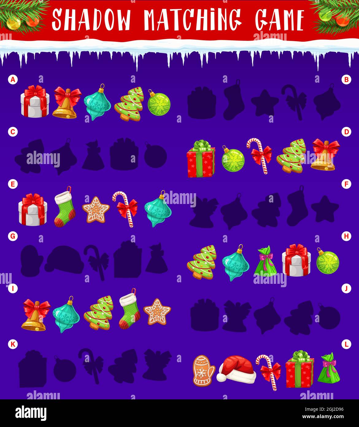Christmas gift shadow matching game or puzzle vector template of ...