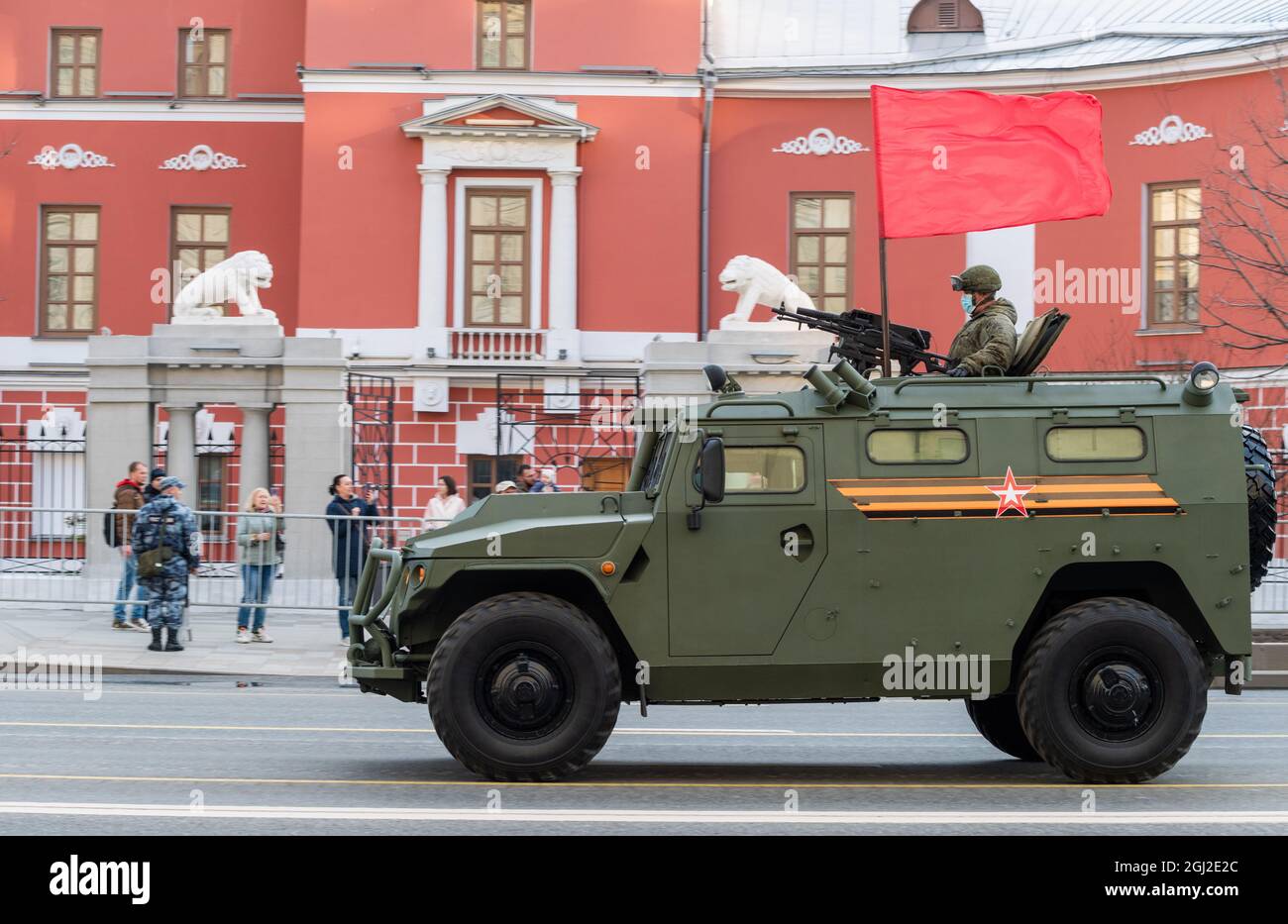 April 30, 2021 Moscow, Russia. Tiger armored car on Tverskaya Street in ...