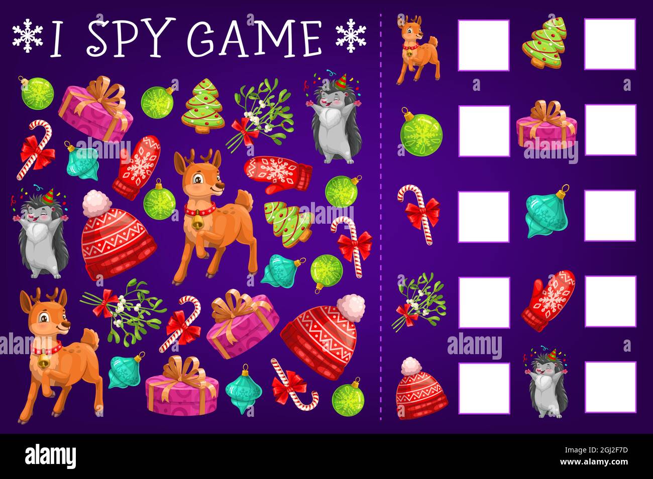 I spy game or children education puzzle with vector Christmas gifts and ...