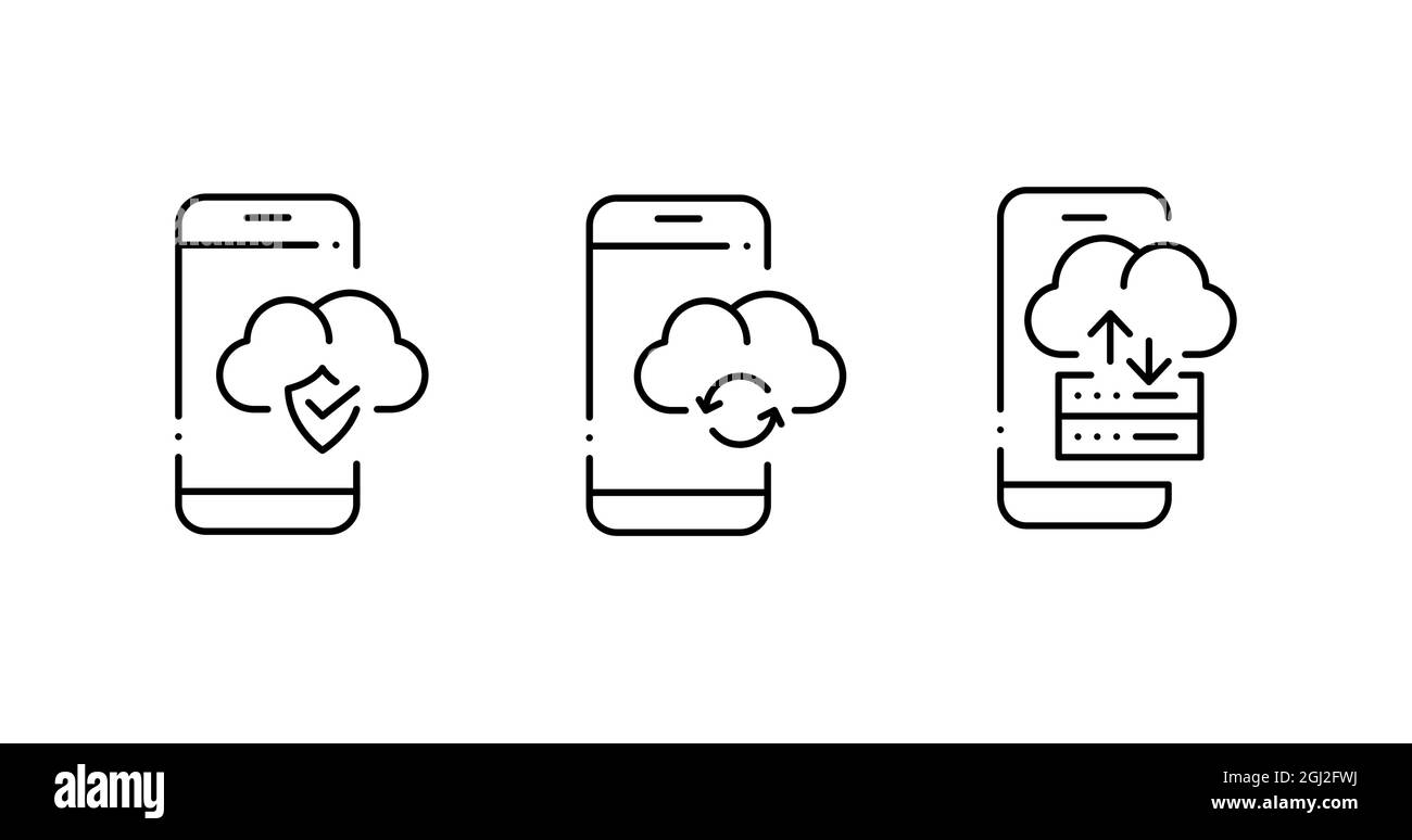 Cloud Storage Mobile Device Icons Security Servers And Synchronization Pixel Perfect