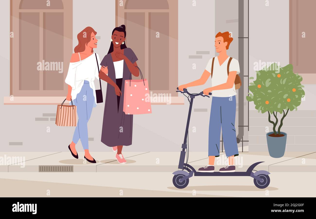 Cartoon People Walking On A Sidewalk