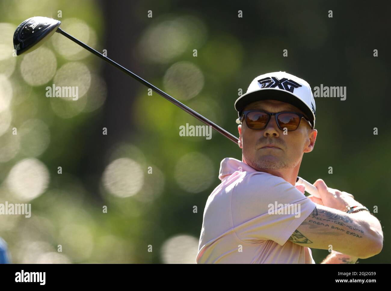 Ronan Keating tees off on the 15th during the Pro-Am for the BMW PGA ...