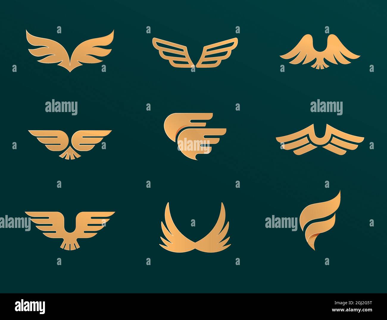Collection of gold wings logos, icons and symbols. Fast delivery ...