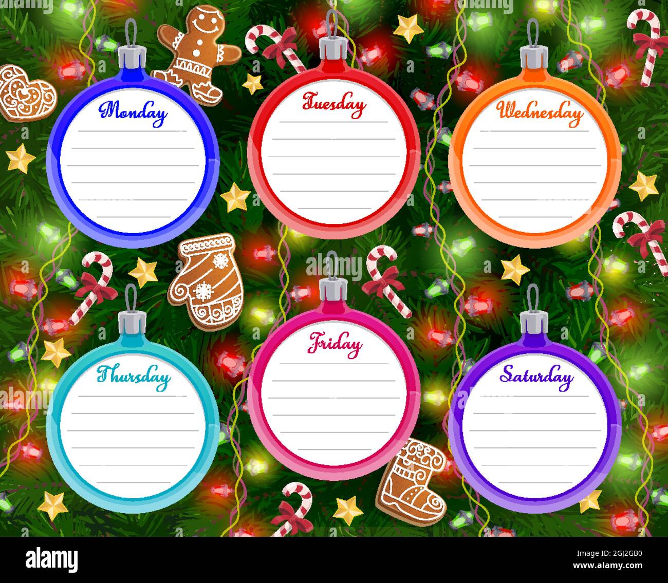 School timetable, schedule or study plan with vector Christmas tree ...