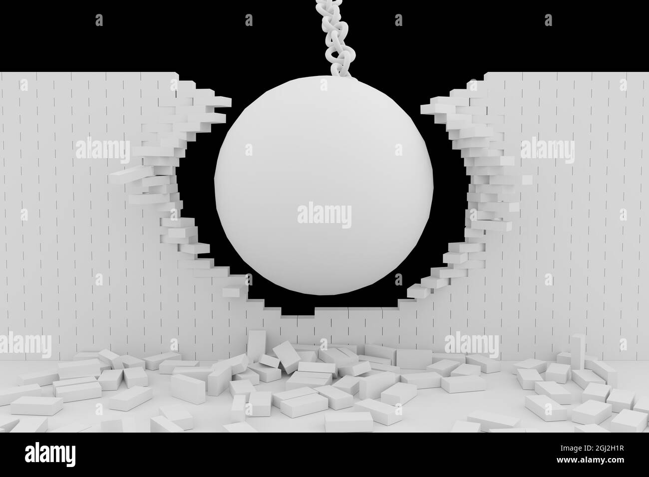 3D rendering Destruction of a white brick wall on black background Stock Photo - Alamy