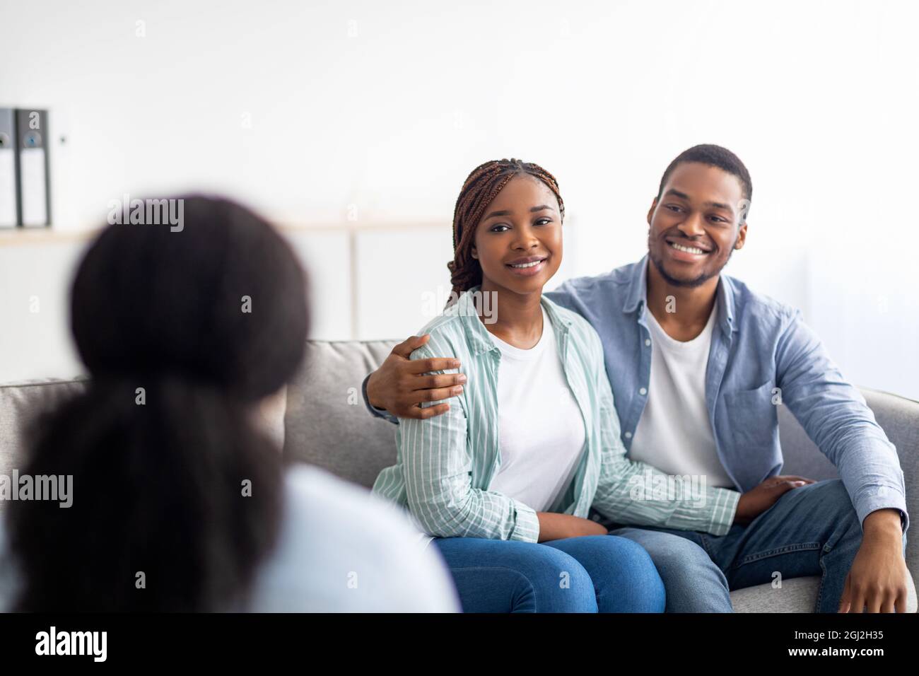 Happy married couple after successful psychotherapy at marital ...