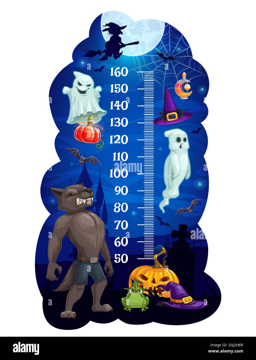 Kids height chart with Halloween monsters, vector growth measure meter ...