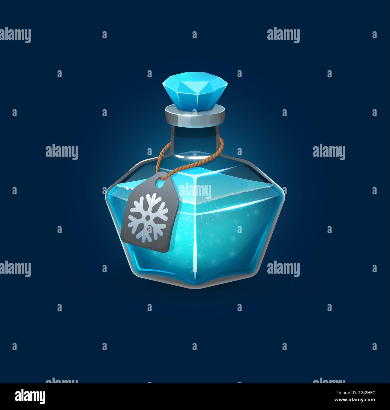 Witchcraft glass potion bottle with freeze spell, cartoon vector game ...