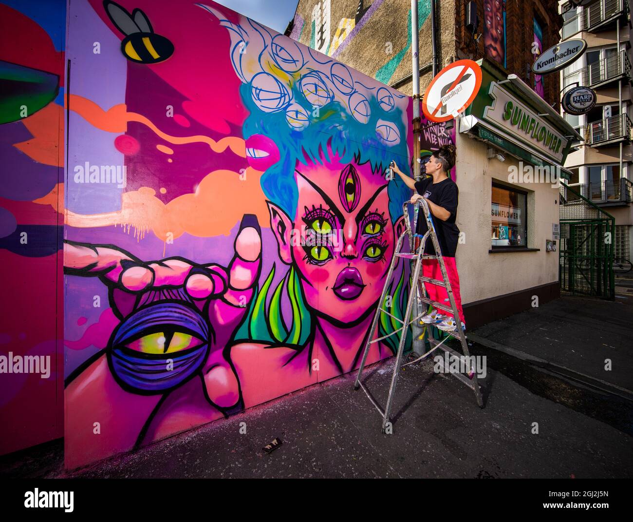 Street artist Nuala Convery aka Wee Nuls, puts the finishing touches to ...