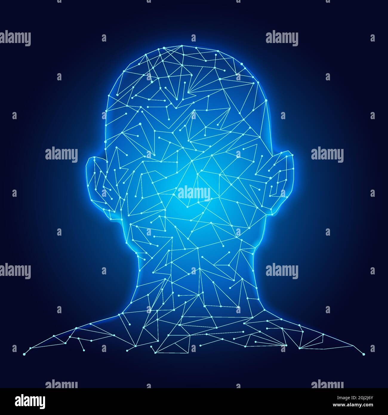 Human head made of futuristic blue polygonal lines and dots. Polygonal ...