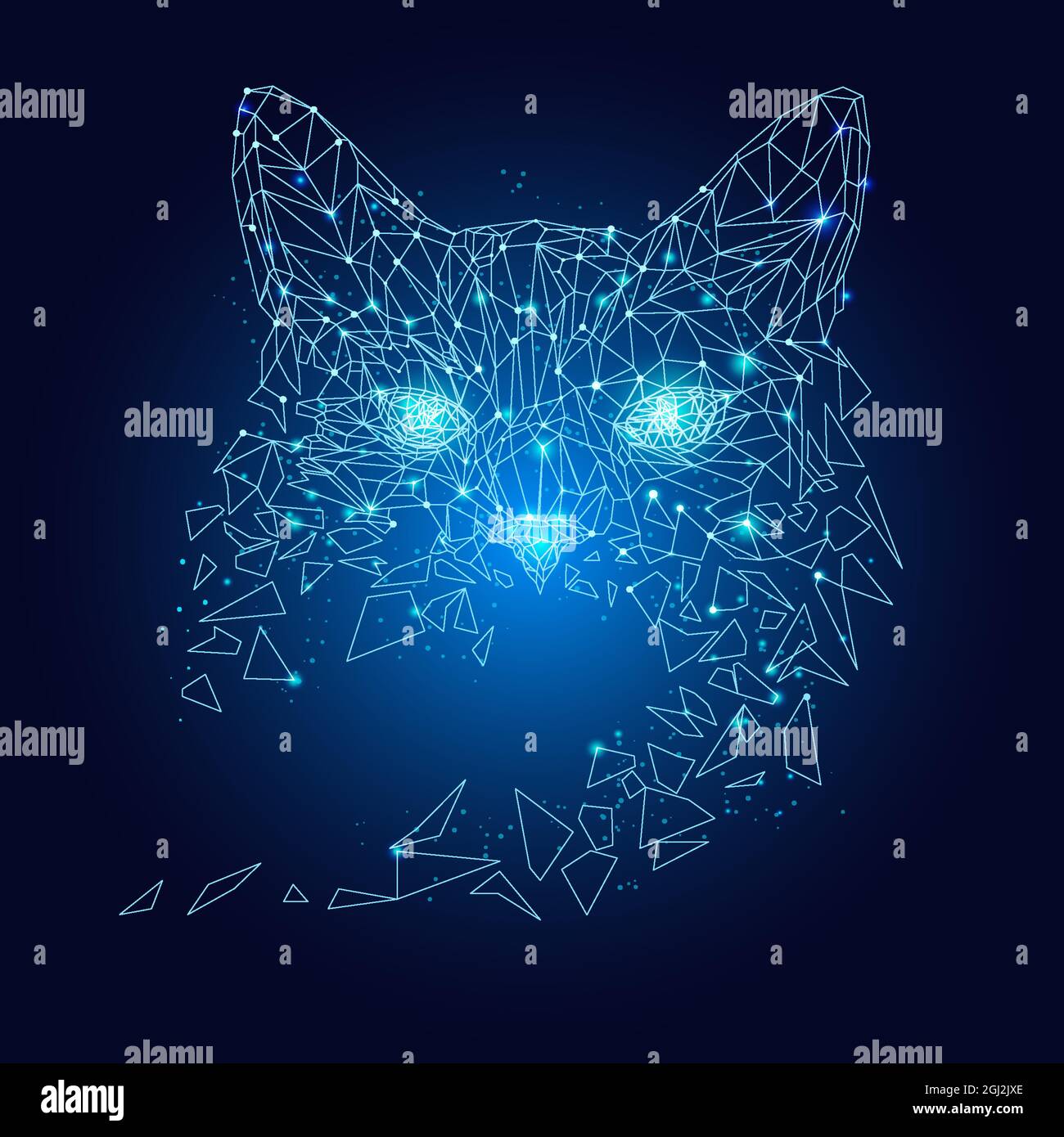 Cat head made of polygonal lines and dots. Polygonal mosaic. Blue cat ...