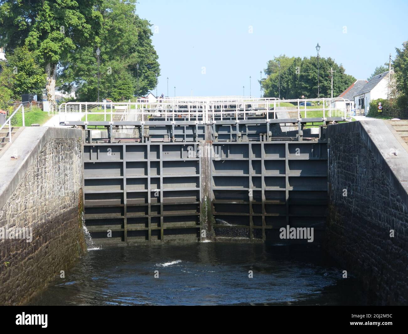 Close-up of a set of closed lock gates in the flight of eight locks ...