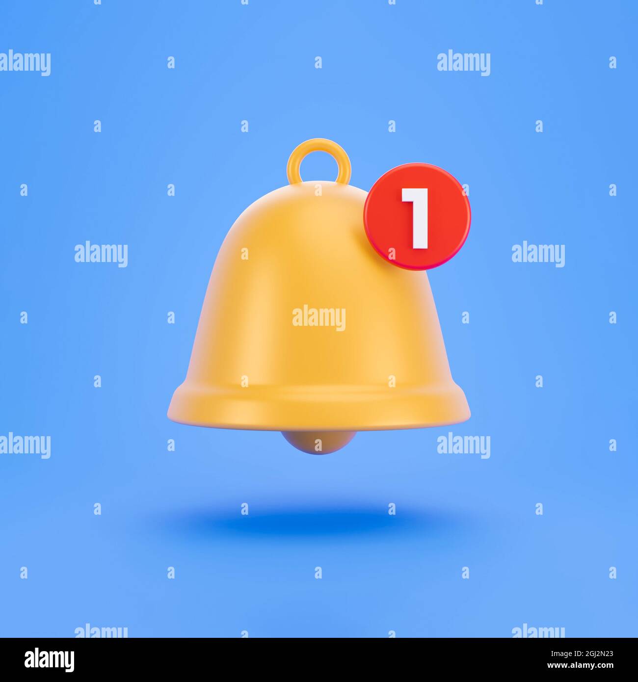 3d Yellow notification bell with one new notification on pastel ...