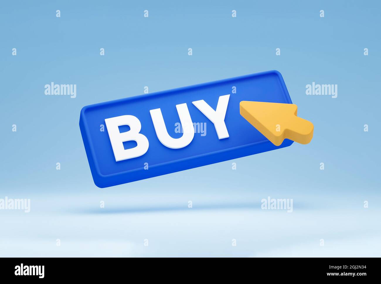 3d buy button with mouse click symbol isolated on pastel blue ...