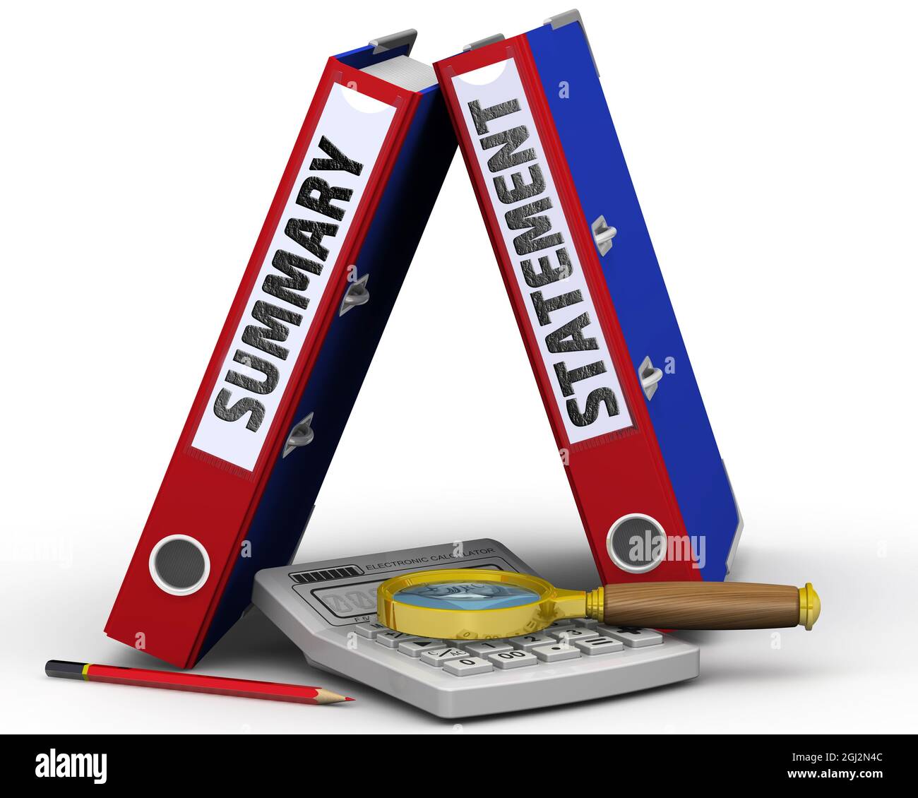 Summary statement. Two binders with the words SUMMARY STATEMENT, an ...