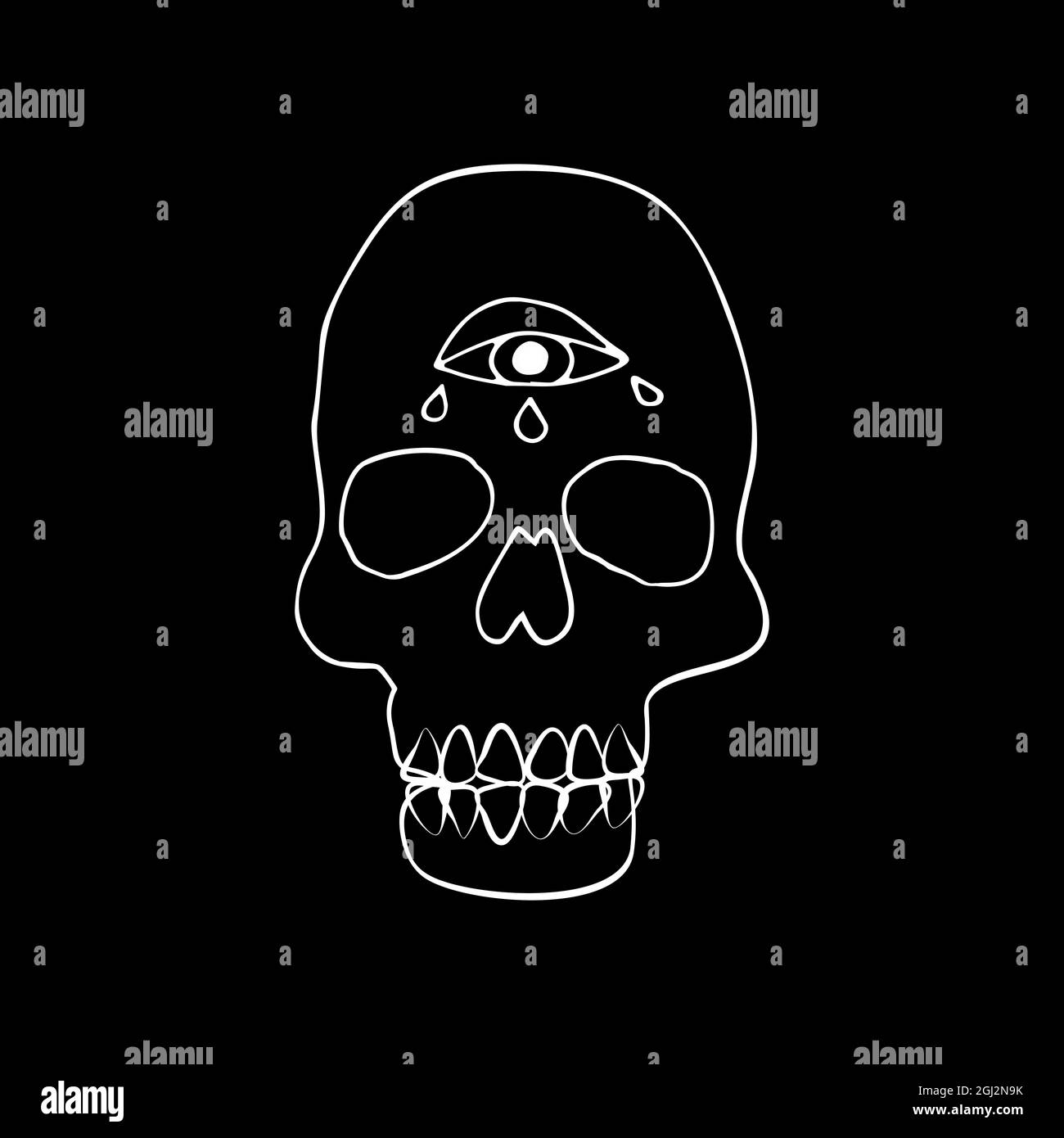 Vintage Mystic Skull with third eye drawing print Illustration Stock ...