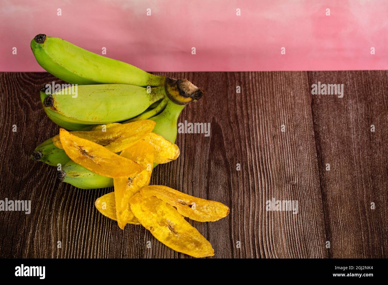 Banana chip or locally known as kerepek pisang with raw young banana ...