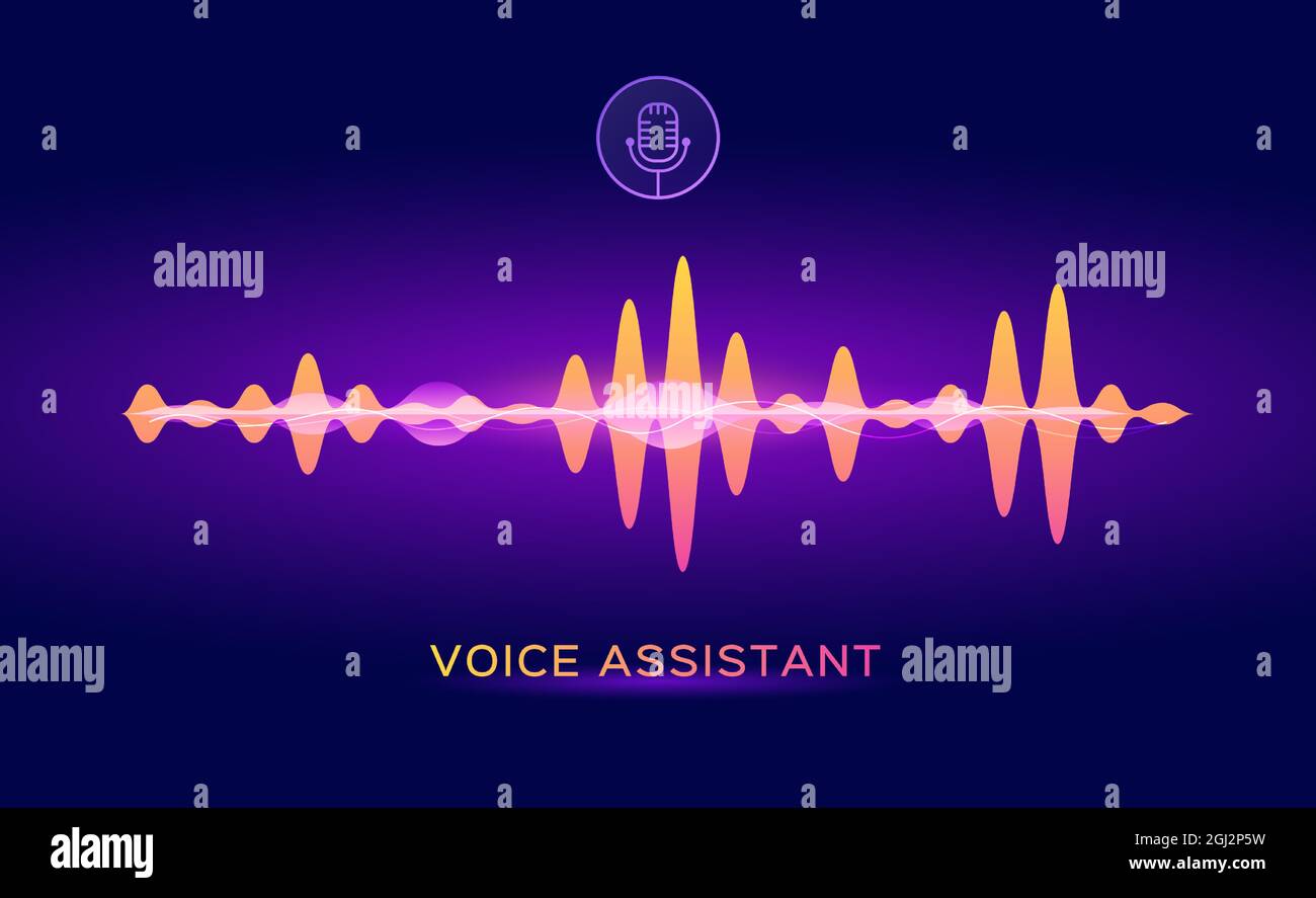 Personal voice assistant, sound recognition artificial intelligence. Microphone logo with speech ...