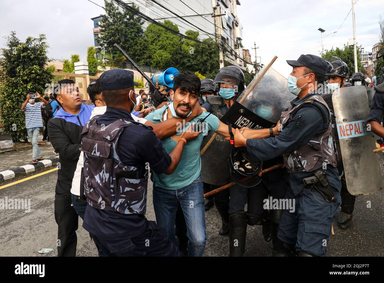 Kathmandu, NE, Nepal. 8th Sep, 2021. Nepal Police intervene using force ...