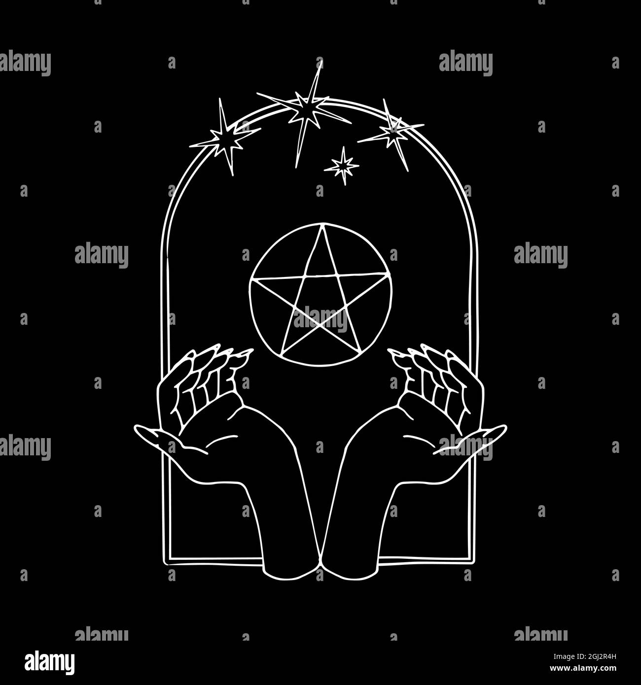 Vintage Mystic hands and 5 rays star inside arch Stock Vector Image ...