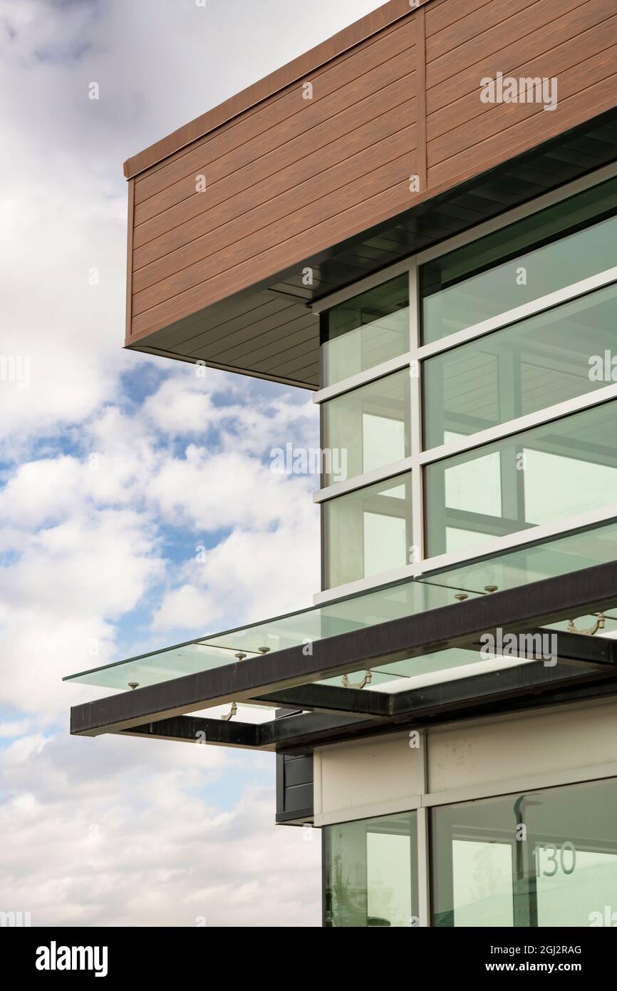 Modern building construction and architecture with glass for commercial ...