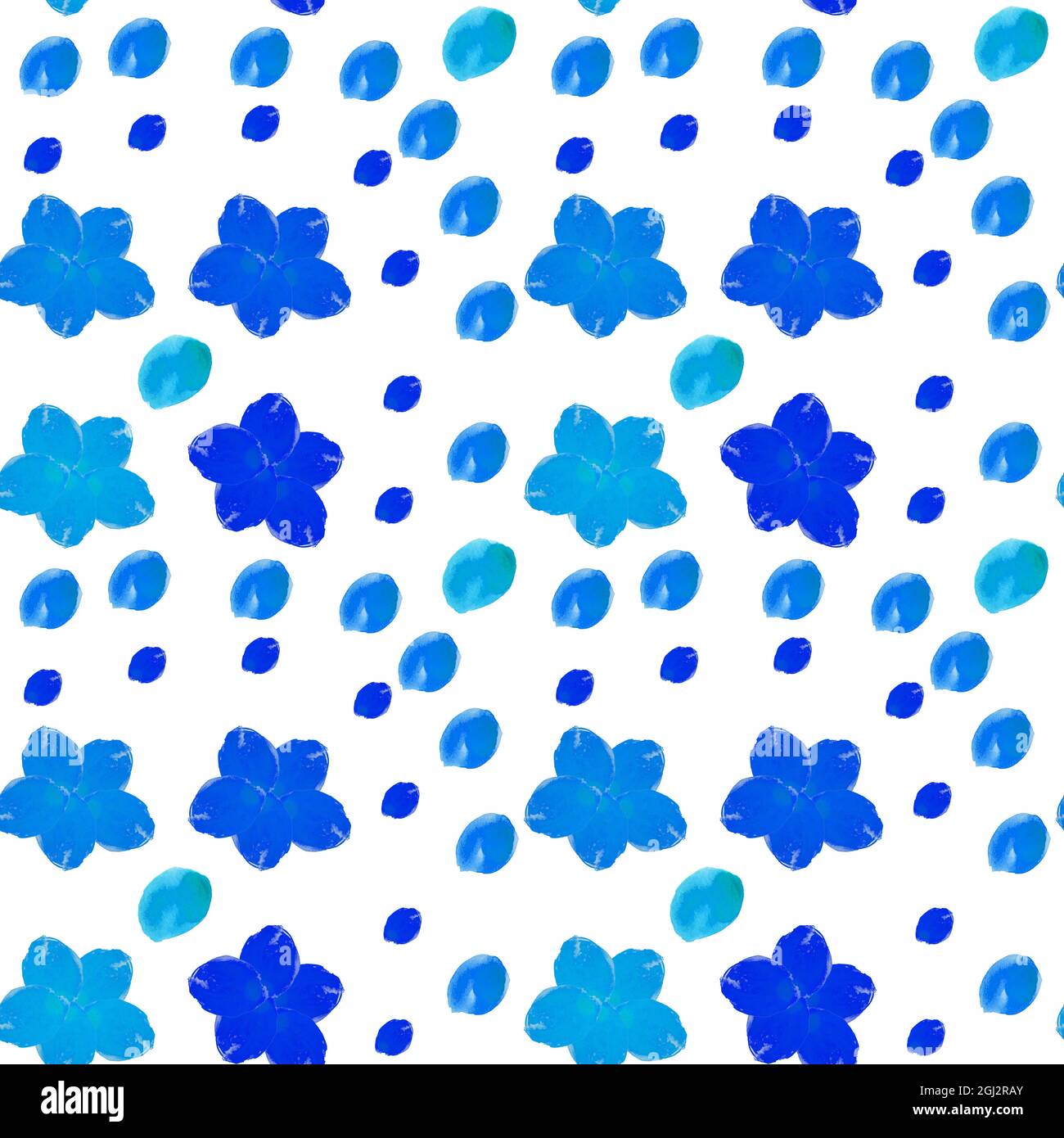 Seamless pattern of small simple watercolor blue flowers on a white ...