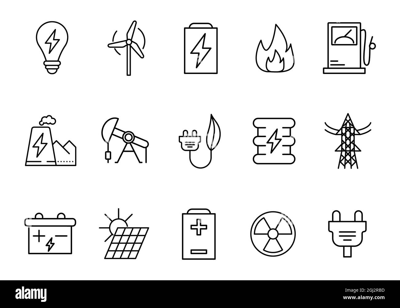 Set of green energy icons. Flat pictogram for web. Line stroke. Simple ...