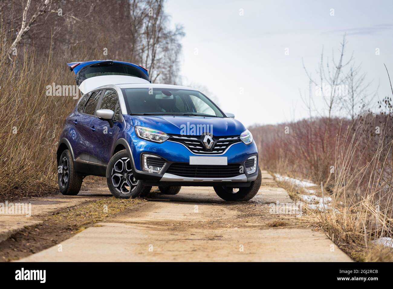 MOSCOW, RUSSIA - MARCH 12, 2021: new blue Renault captur suv crossover ...