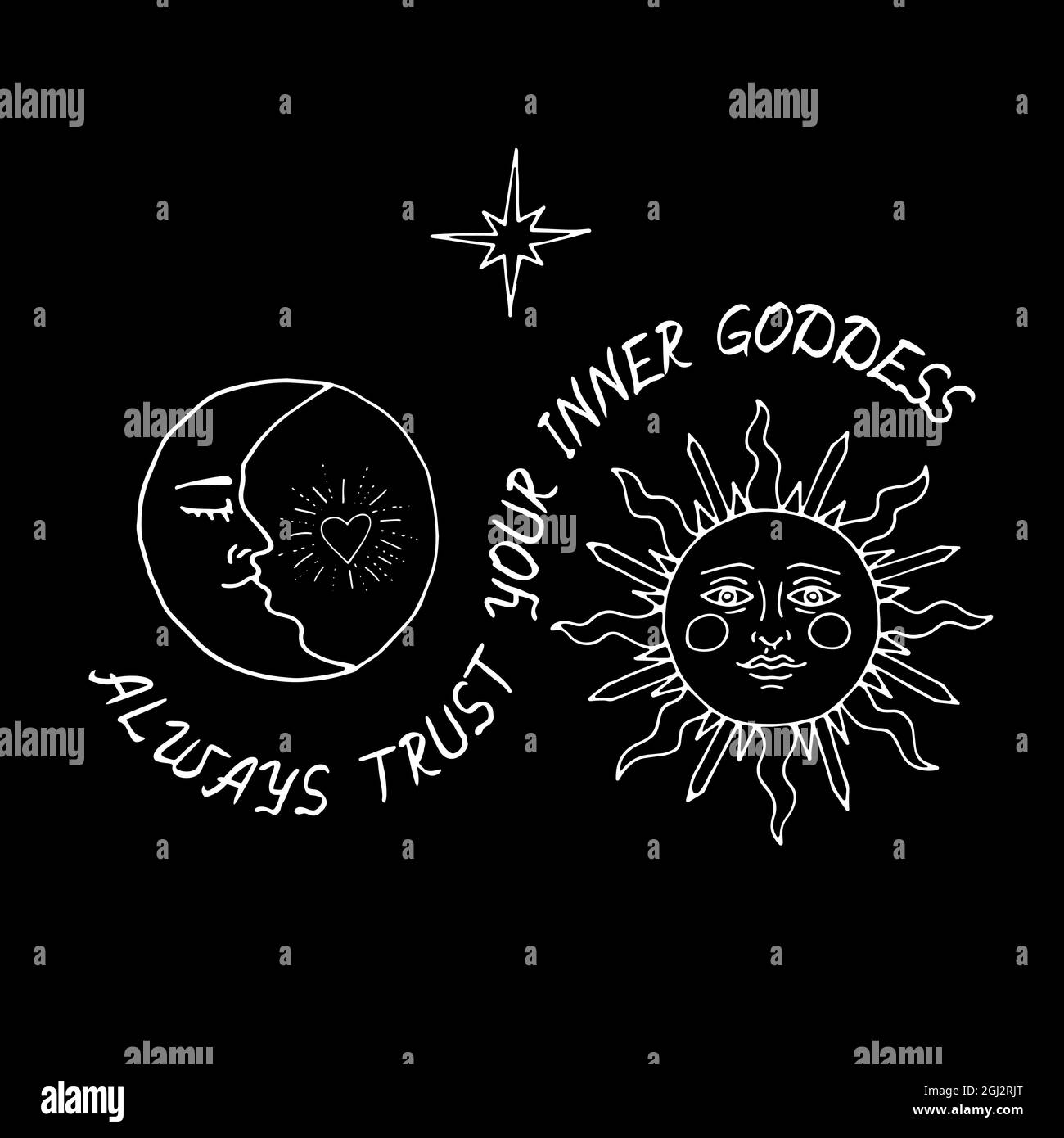 Vintage Mystic Sun and Moon Illustration with Lettering Stock Vector ...