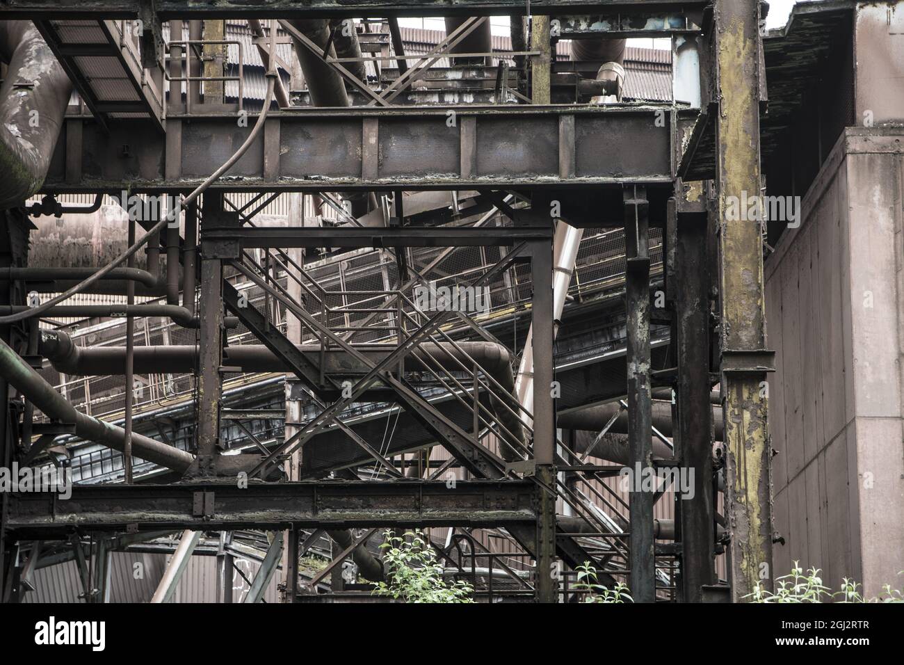 View of an industrial steel building shows the details of factory ...