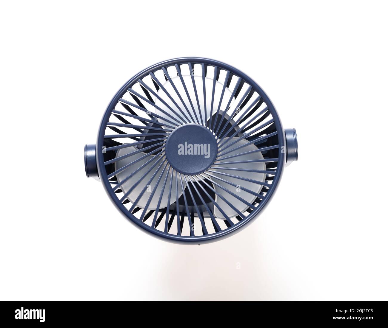 top view blue portable and rechargeable fan on white background Stock ...