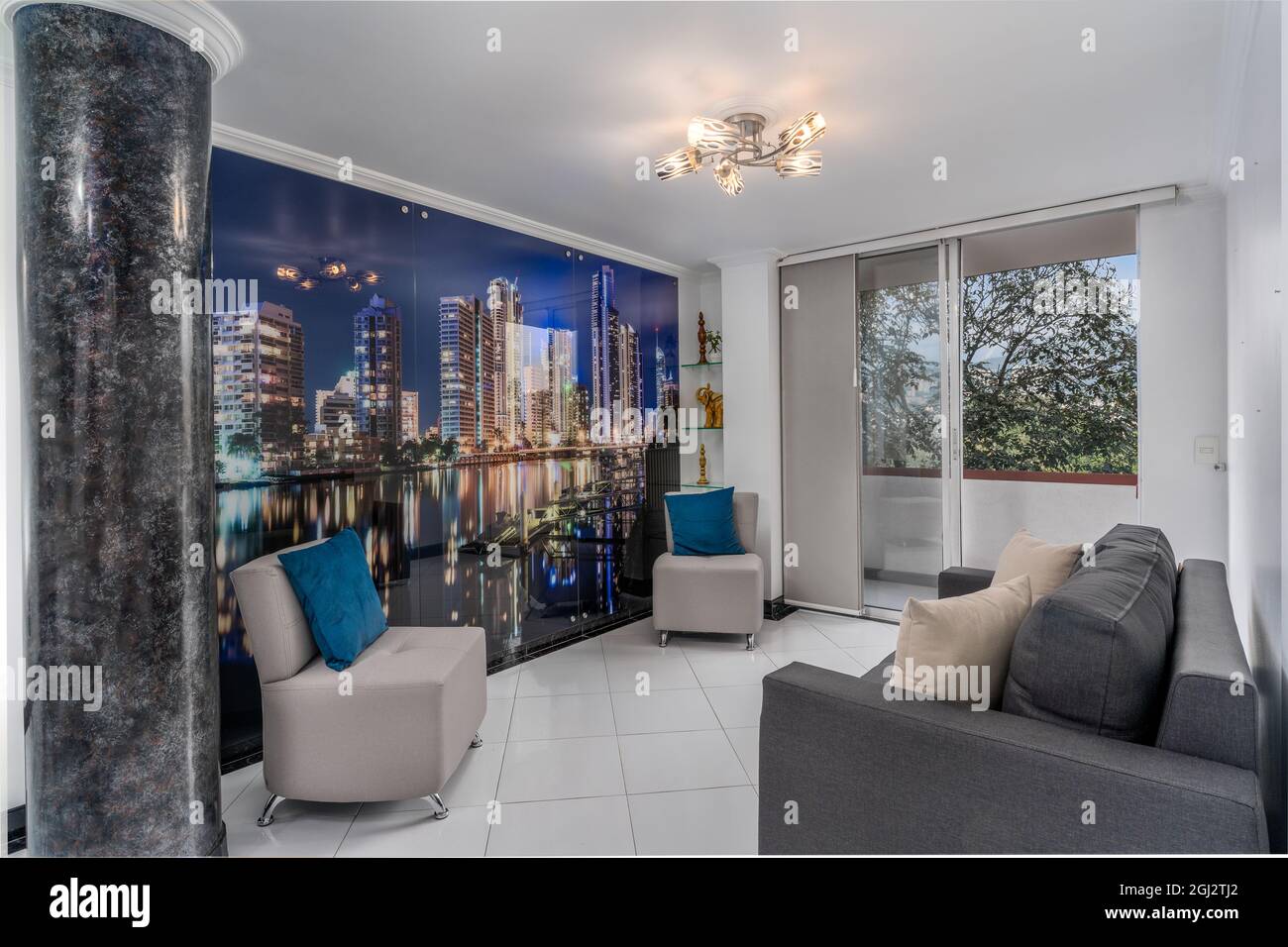 MEDELLIN, COLOMBIA - Jul 16, 2021: A beautiful modern living room ...