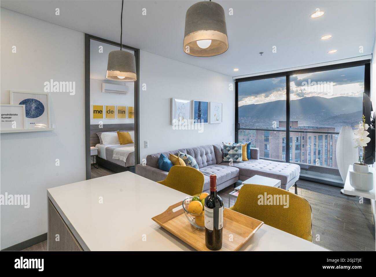 MEDELLIN, COLOMBIA - Jul 16, 2021: A beautiful modern colorful living ...