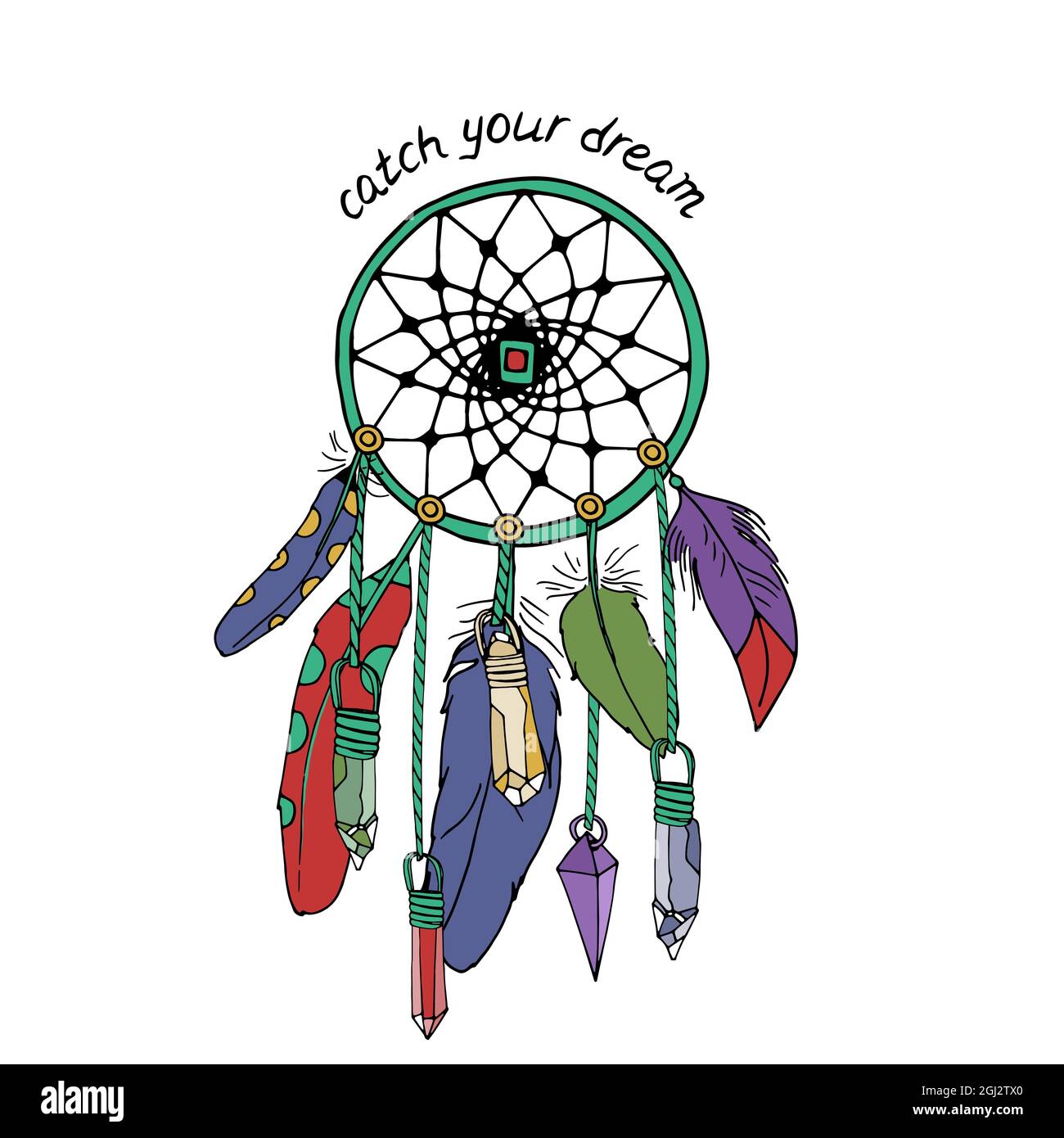 Vintage dreamcatcher with feathers and crystals and hand lettering ...