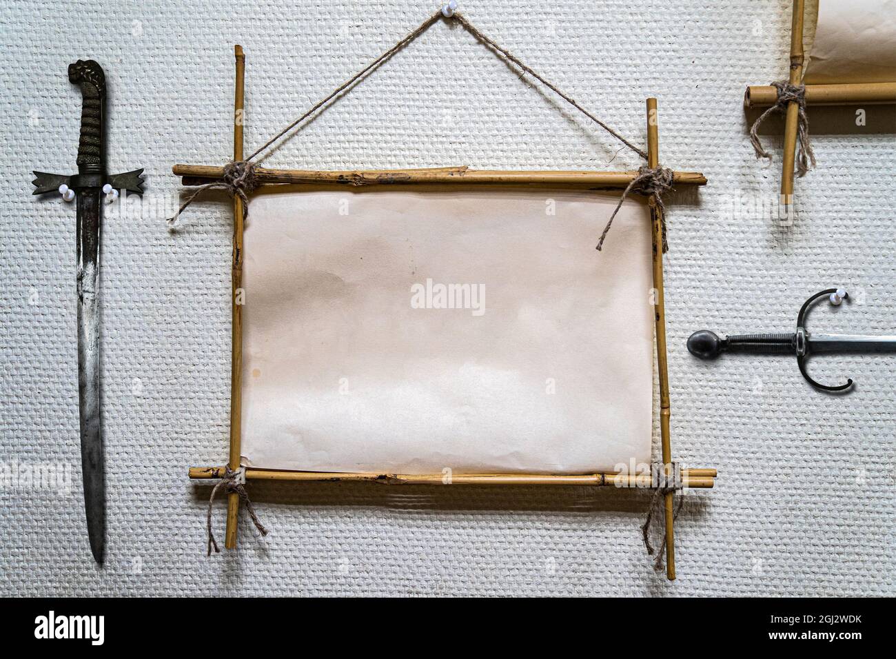 Bamboo sticks frame sign with vintage old paper Stock Photo - Alamy