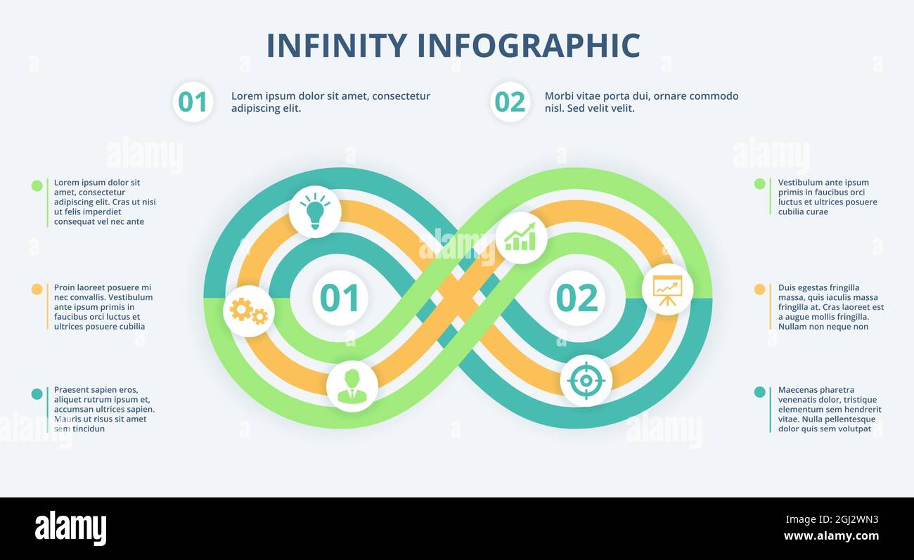 Infinity infographic, loop timeline diagram, 2 steps or options chart ...