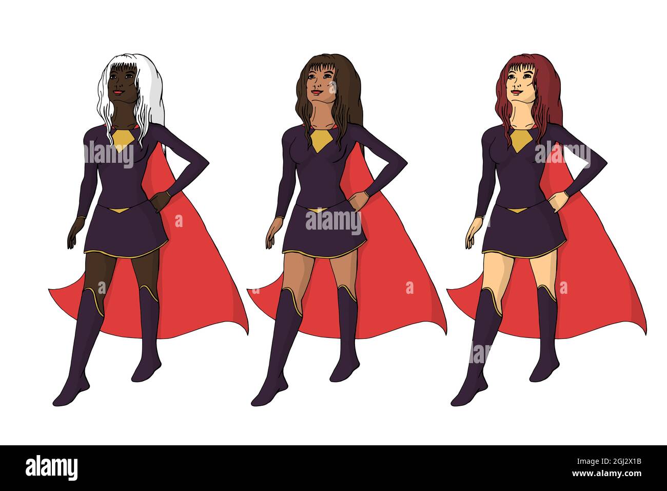 Set of diversity superhero women in red cape Stock Vector Image & Art ...