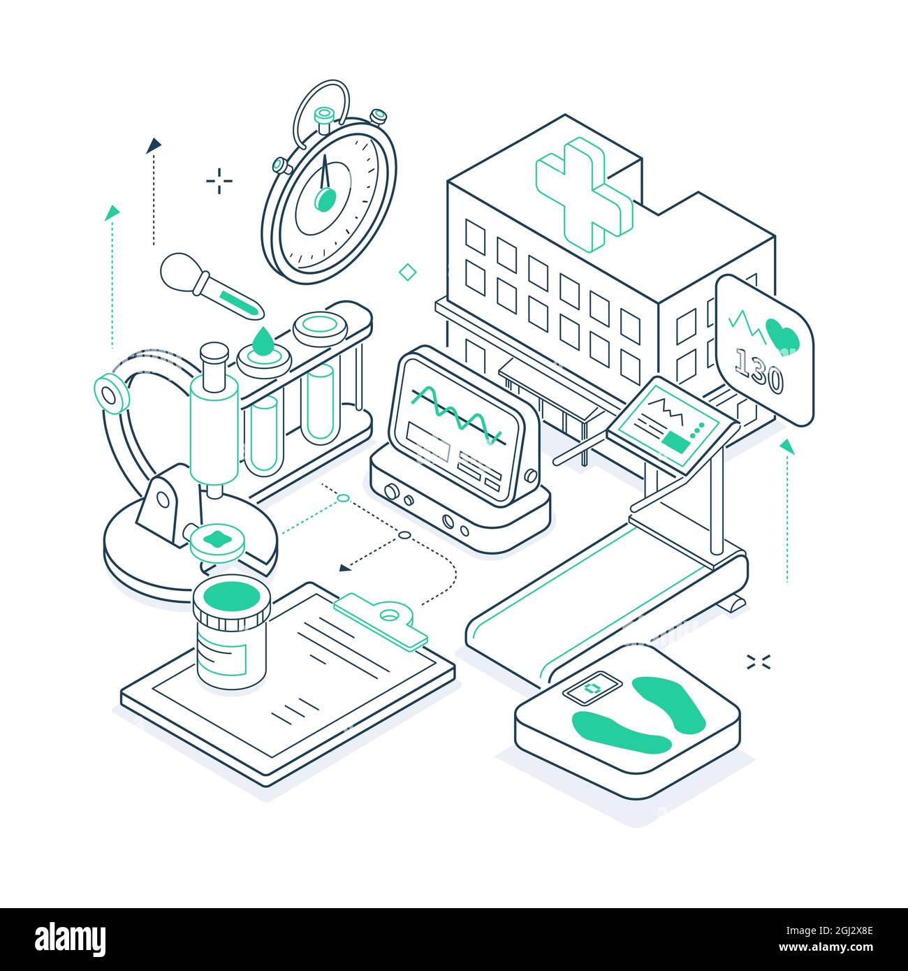Healthcare - green and black isometric line illustration. Health ...