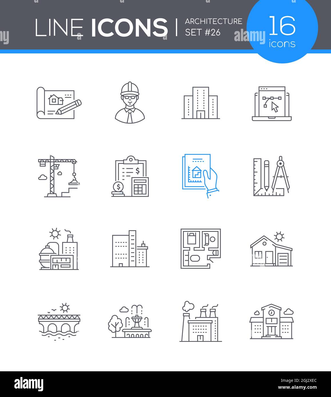 Architecture and construction - line design style icons set. Housing ...