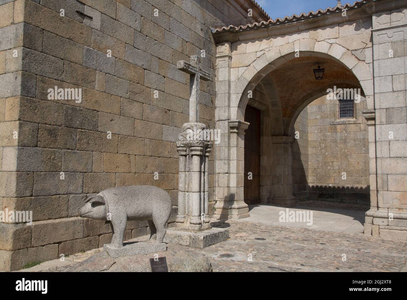 Marrano de San Antor Scupture and Church Cross; La Alberca Village ...