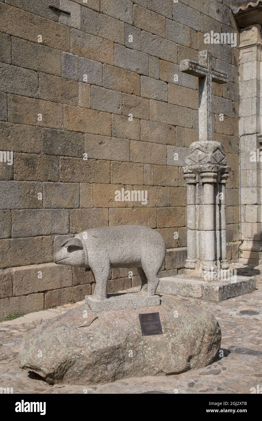 Marrano de San Antor Scupture and Church Cross; La Alberca Village ...