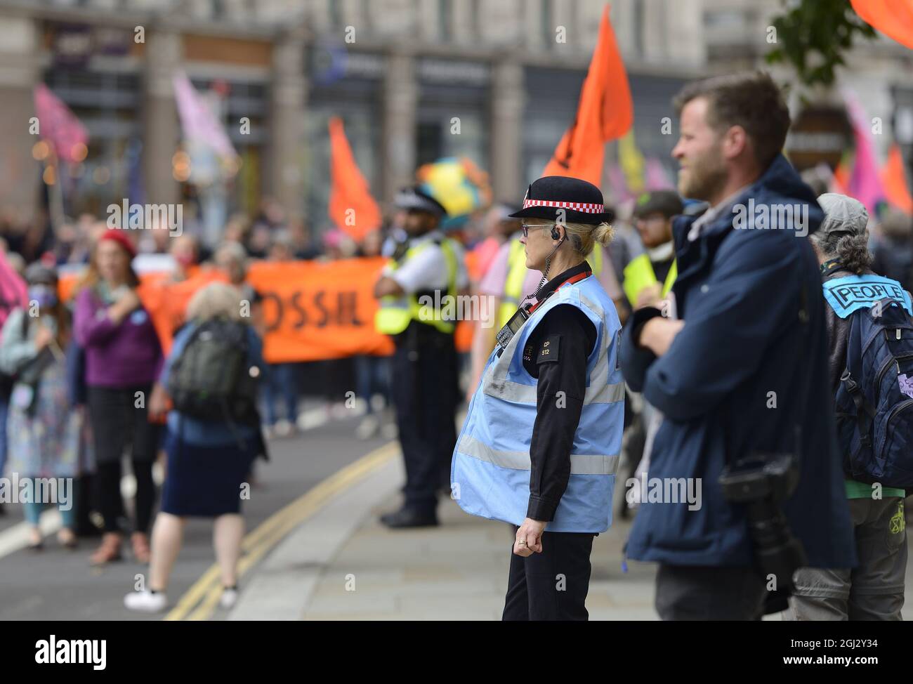 London, England, UK. Police liaison officer at a protest by Extinction ...