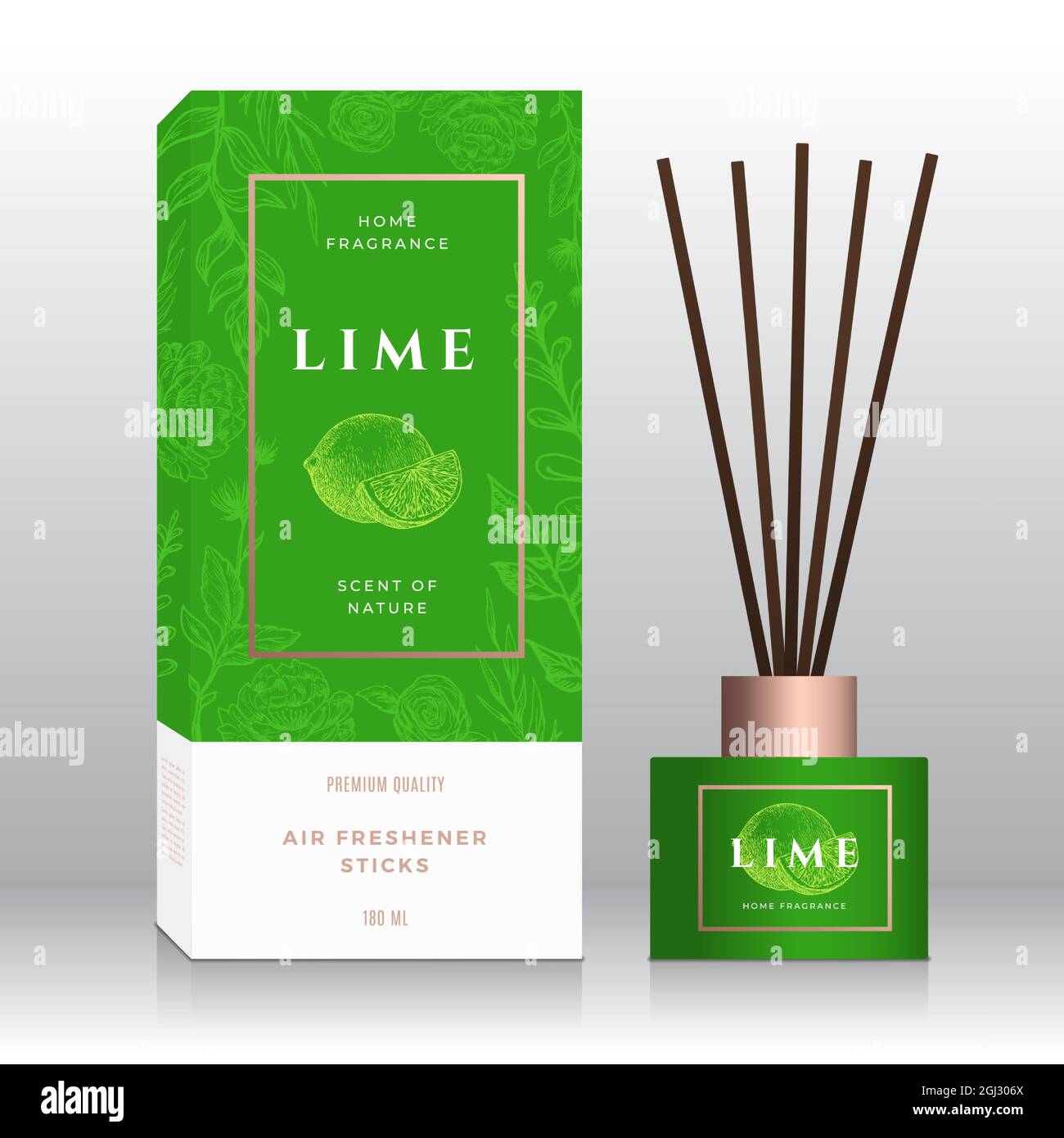 Lime Home Fragrance Sticks Abstract Vector Label Box Template. Hand ...