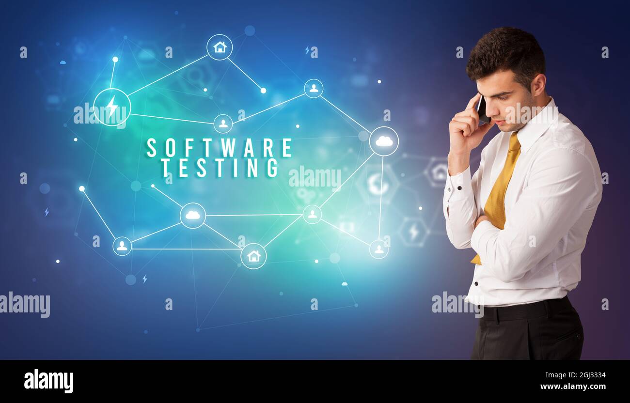 Businessman thinking about technology concept Stock Photo - Alamy