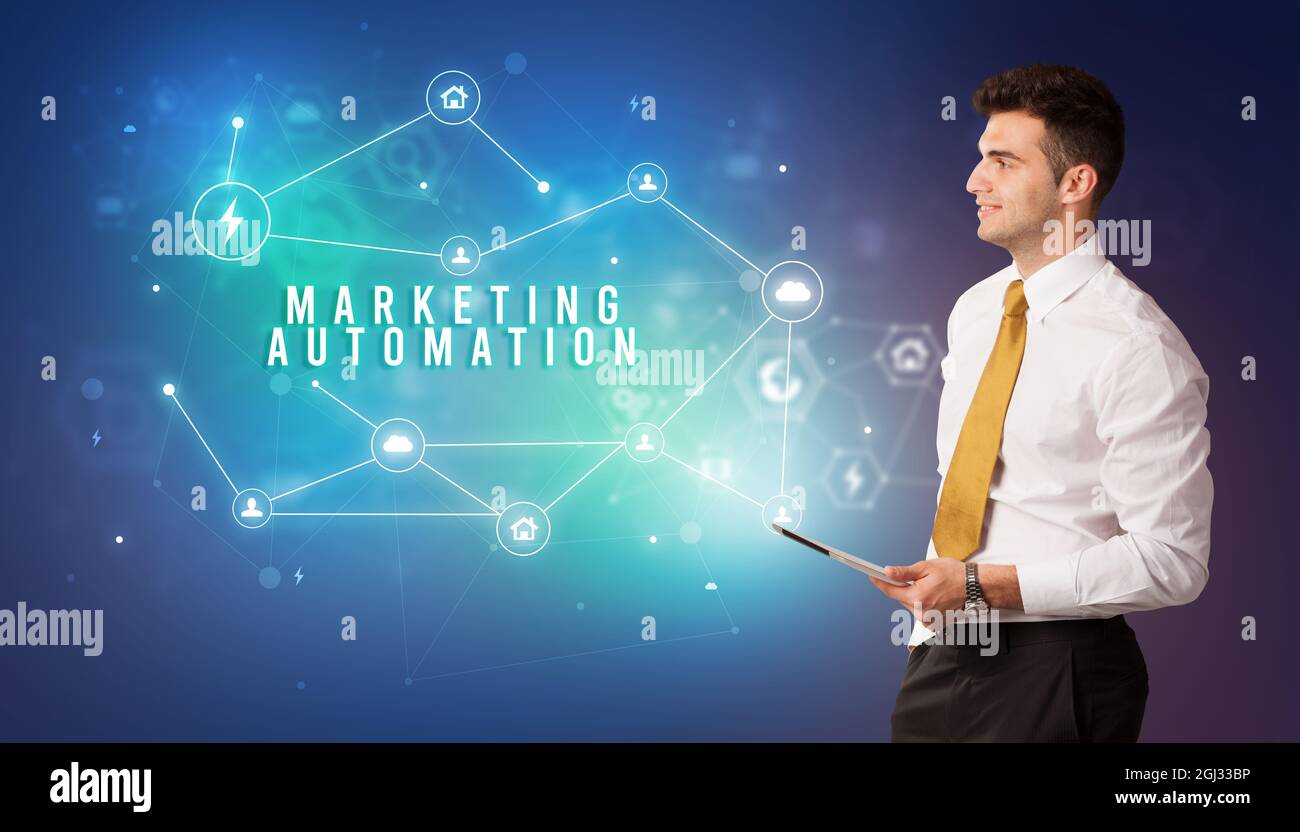 Businessman thinking about technology concept Stock Photo - Alamy