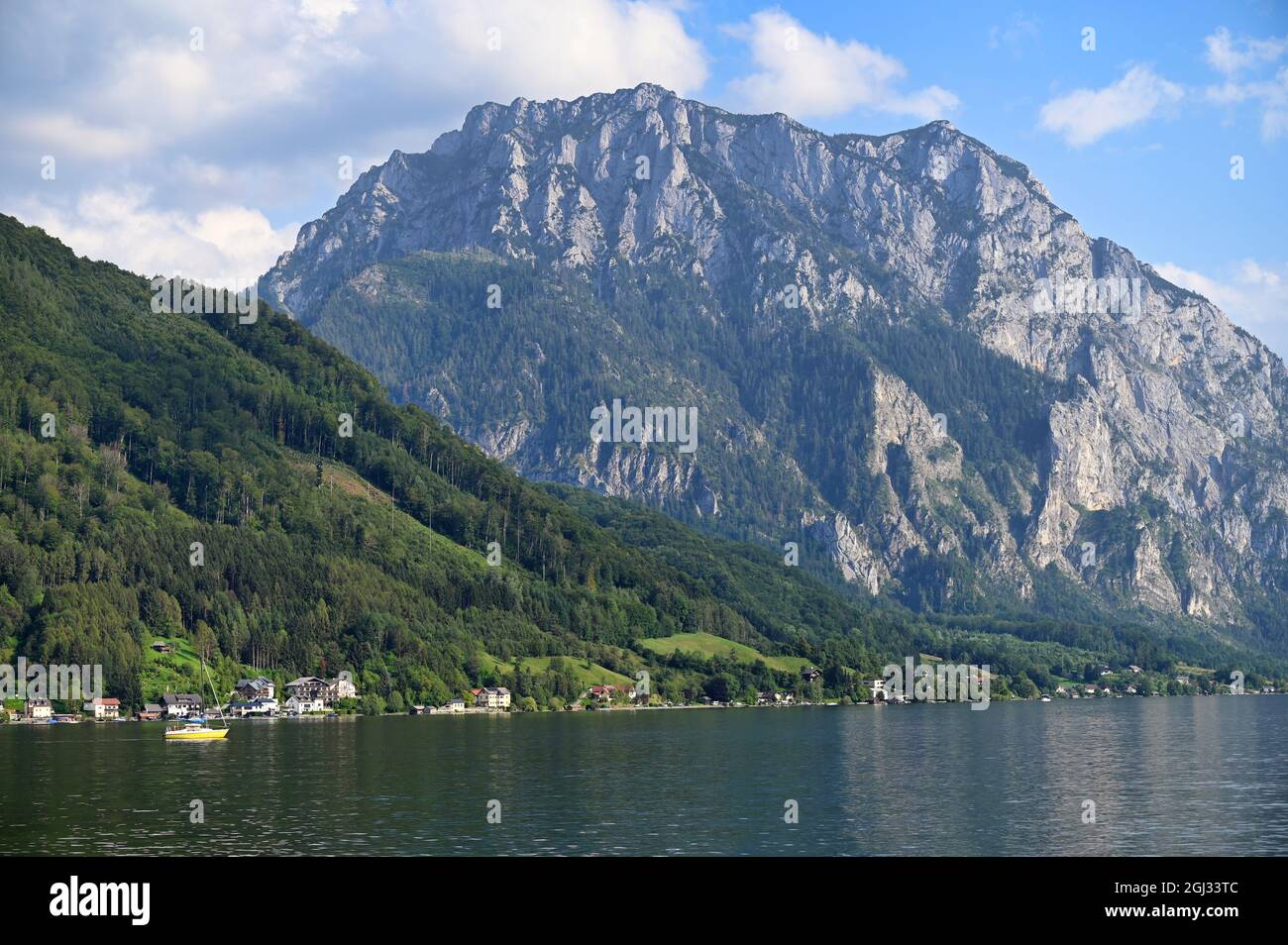 Mountains and Lake Traun Traunsee landscapes in Upper Austria Stock ...