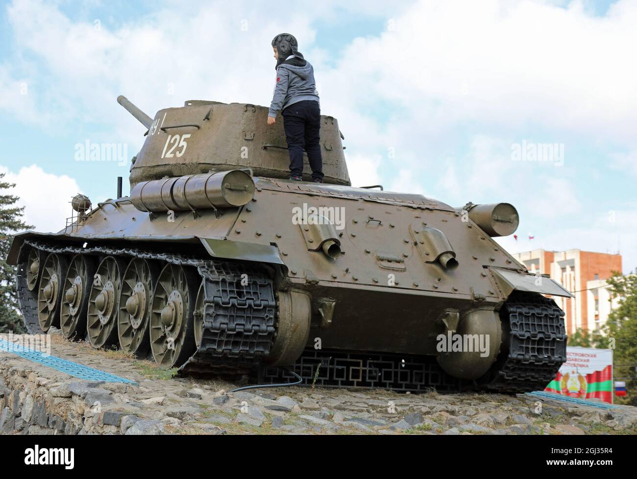 Young boy on the Tank Monument in the centre of Tiraspol Stock Photo ...