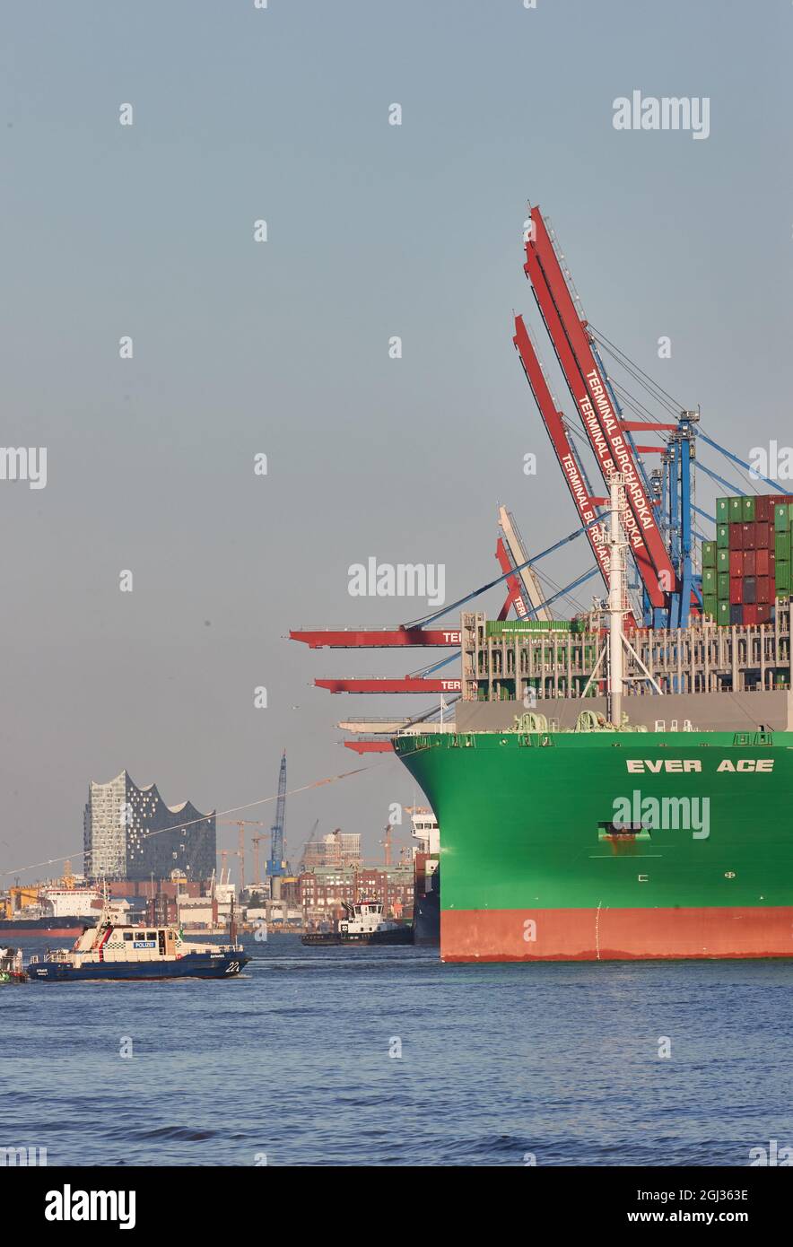 Hamburg, Germany. 08th Sep, 2021. The "Ever Ace", one of the largest ...