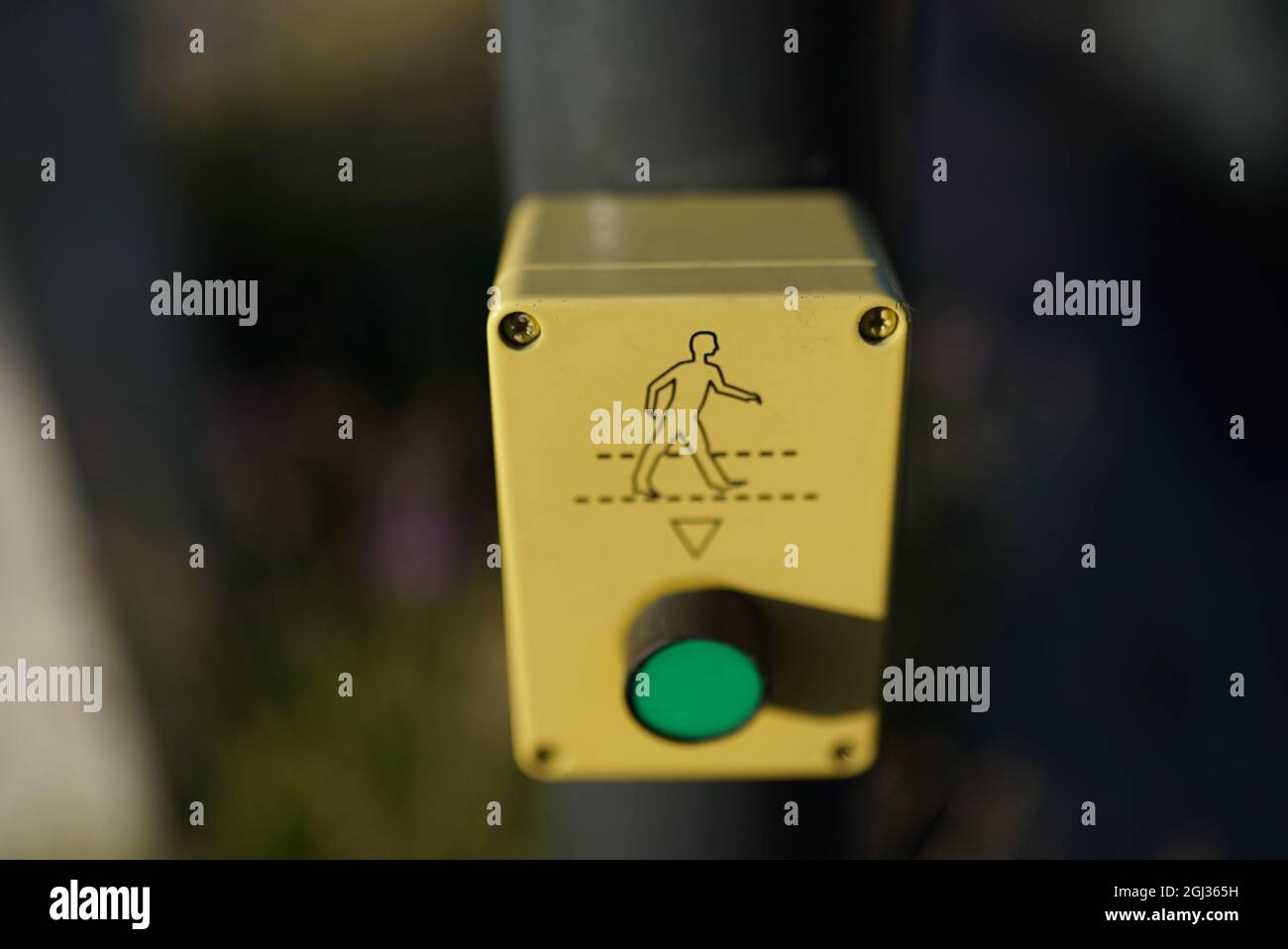 Selective of a traffic light button at a crossroad Stock Photo - Alamy